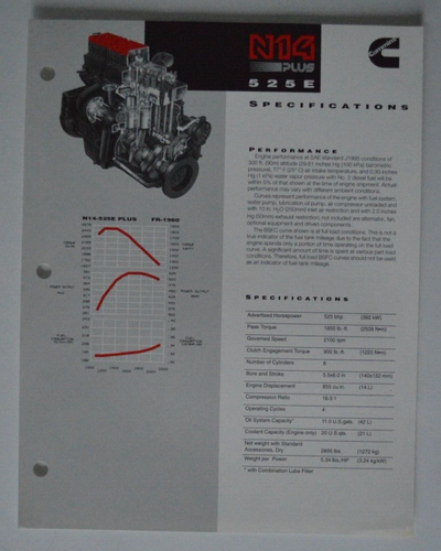 CUMMINS N14 Plus 525E 1995 dealer sheet brochure - English - North ...