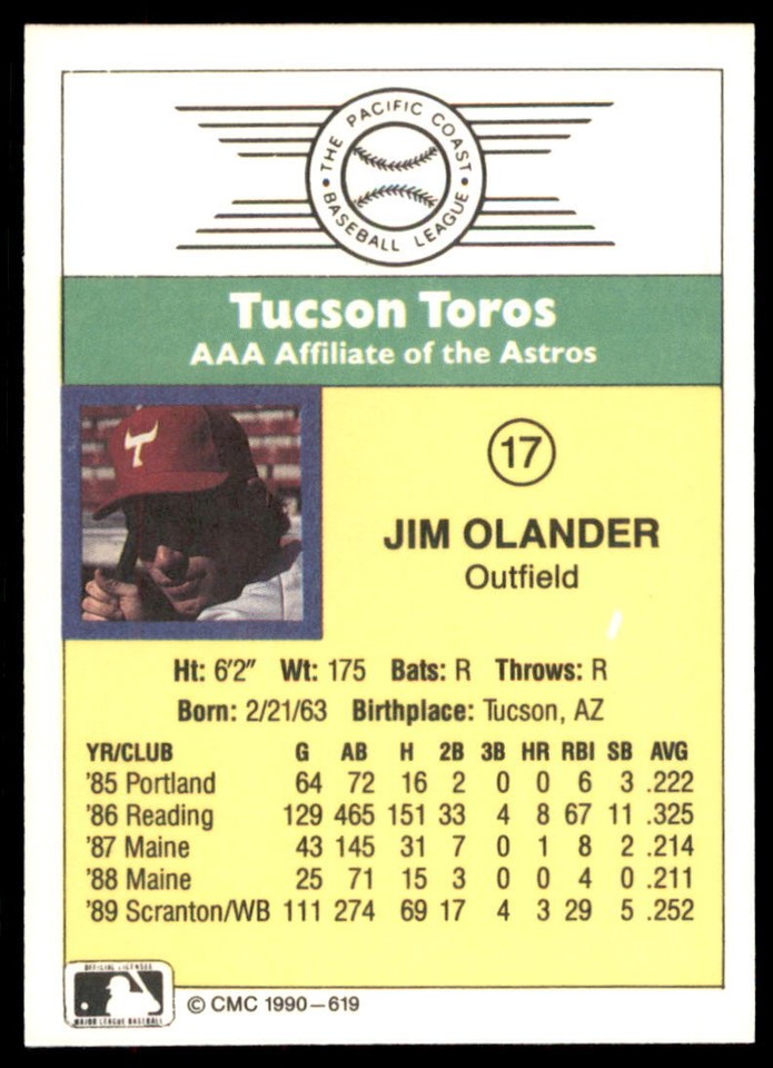 1990 CMC Tucson Toros Jim Olander #17 | eBay