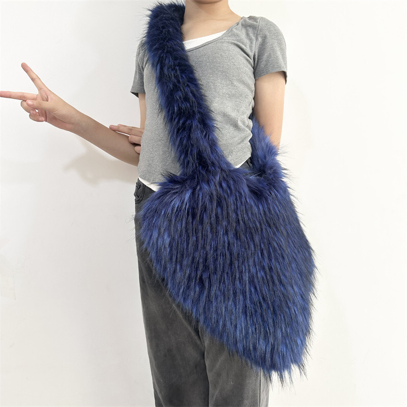 Hot Women's Fluffy Faux Fur Shoulder Bags Heart Shaped Large Handbags ...