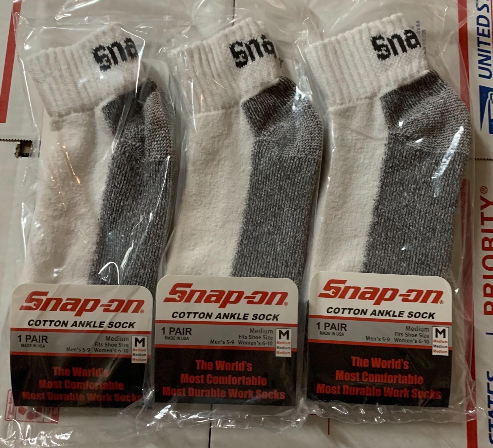 NEW 3 Pairs Mens White Snap On Tools MEDIUM ANKLE Socks FREE Shipping ...