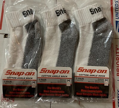 NEW 3 Pairs Mens White Snap On Tools MEDIUM ANKLE Socks FREE Shipping ...