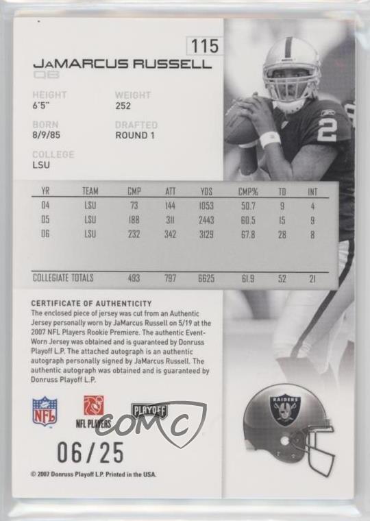 2007 Playoff NFL Playoffs - Silver Materials Signatures #115 JaMarcus ...