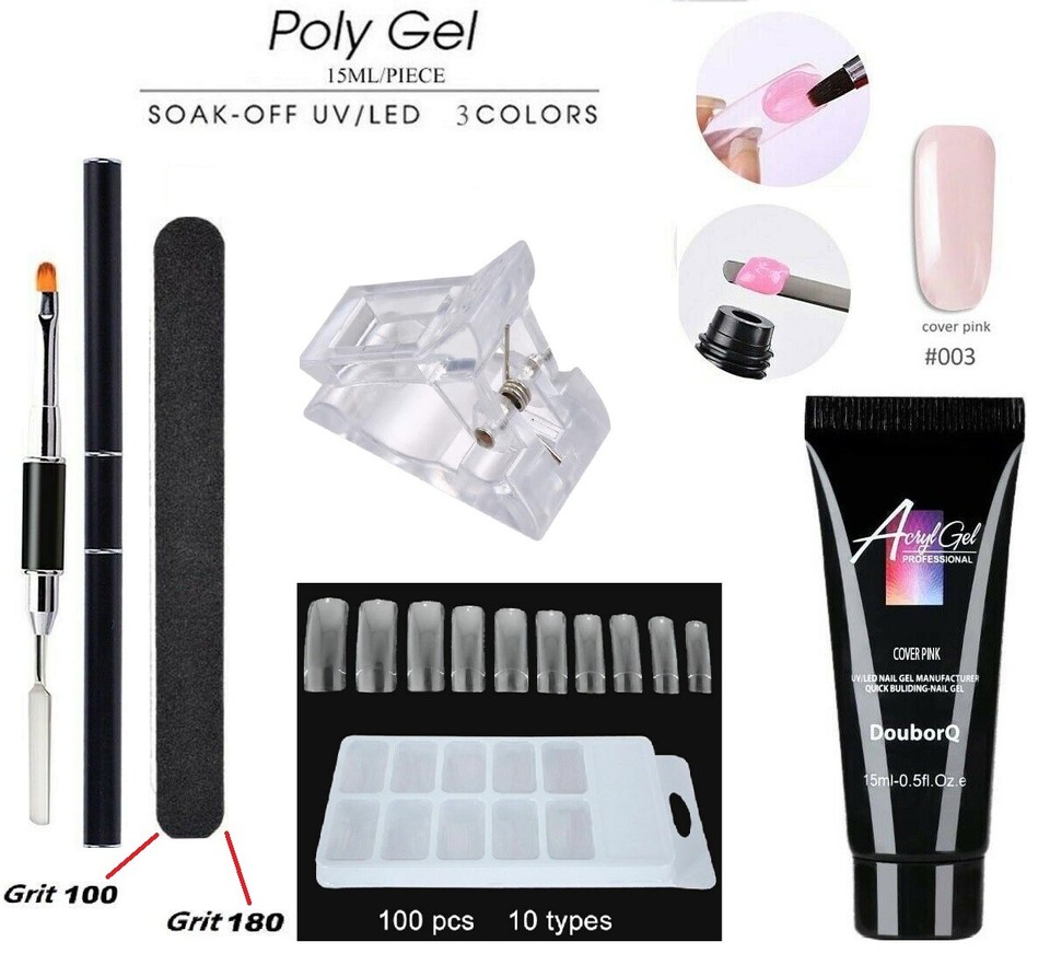 Poly gel Nail Kit DIY 5 PCS Kit Poly Builder Acrylic Art UV Lamp Glue ...