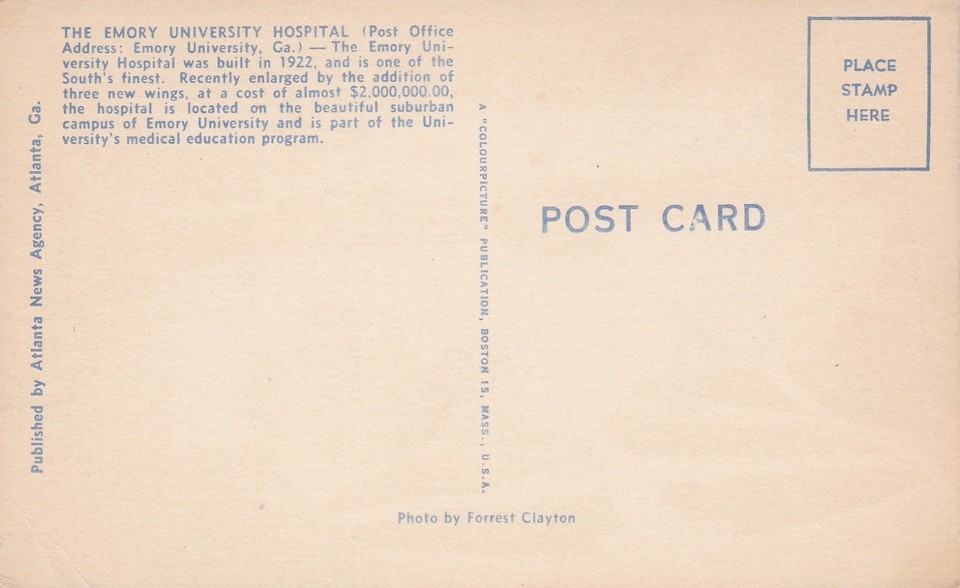 c1940 Aerial View Of Emory University Hospital Building Atlanta Georgia ...