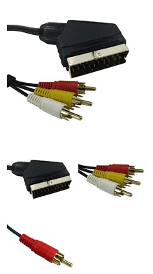 1.5m 21 Pin Scart to 4 RCA Triple 3 Phono Cable Composite Audio Video ...
