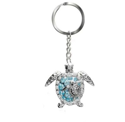 Blue Turtle Rhinestones Silver Bling Keyring Gift Charm Ocean Animal ...
