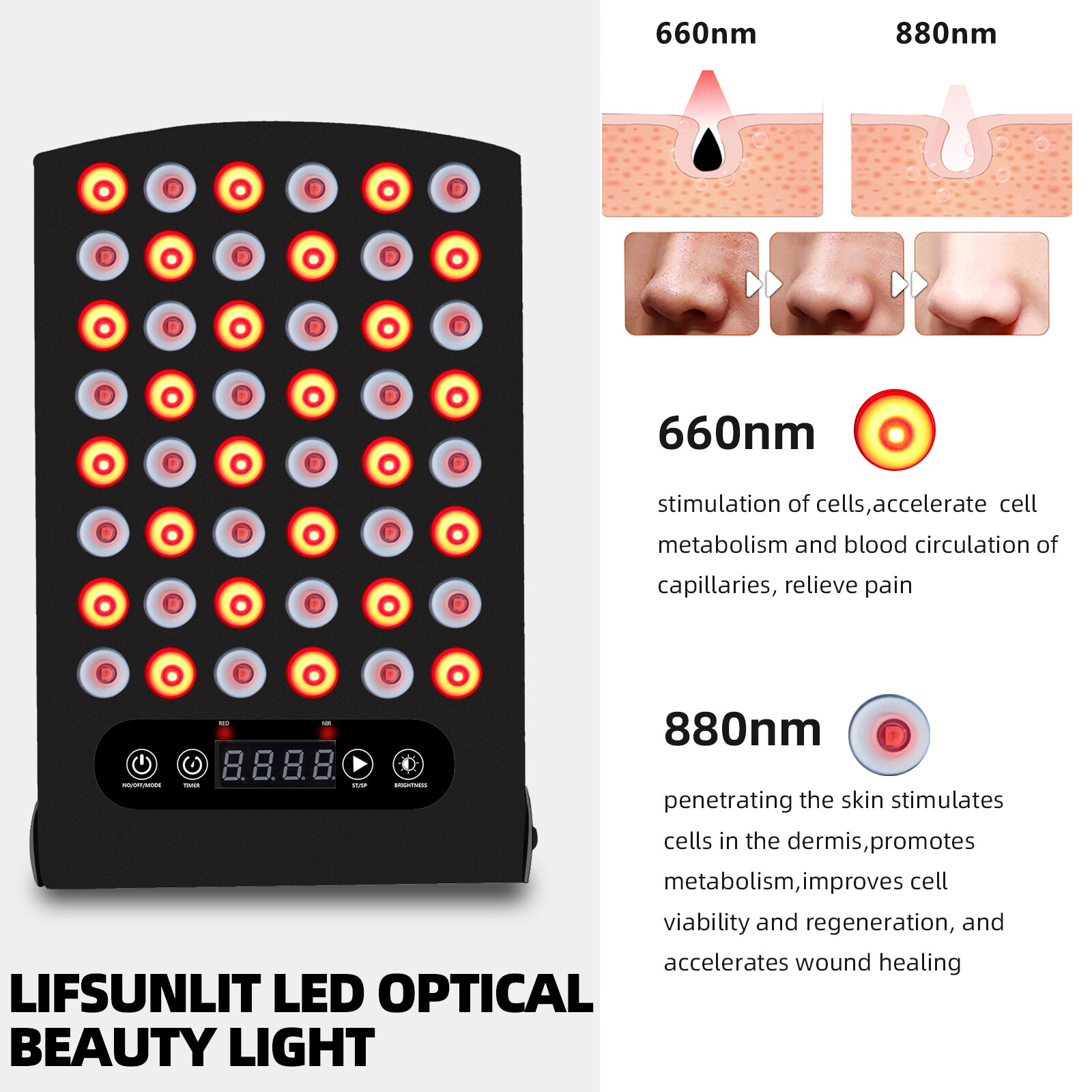 Red-Light-Therapy, LED 660nm Near Infrared 850nm Light Combo-Red Lights ...