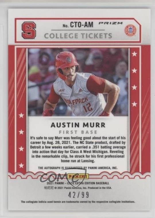 2021 Panini Elite Extra Edition Signatures 42/99 Austin Murr #CTO-AM ...