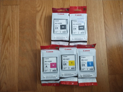 2018-20 GENUINE SET 5 Canon PFI-102MBK CYMK INK IPF500 IPF600 IPF700 ...