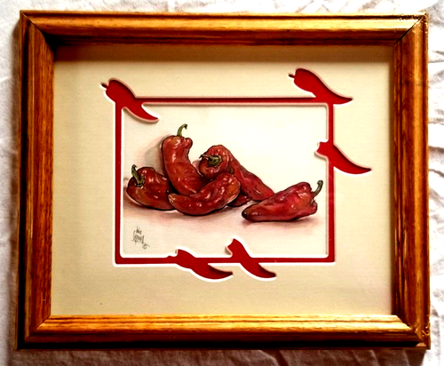 VTG Julia Crainer Red Hot Chili Peppers Frame Signed Original Art 12" x ...