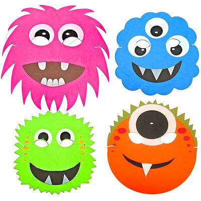 4 Assorted Children's Monster / Alien Foam Face Masks - Party Kids ...