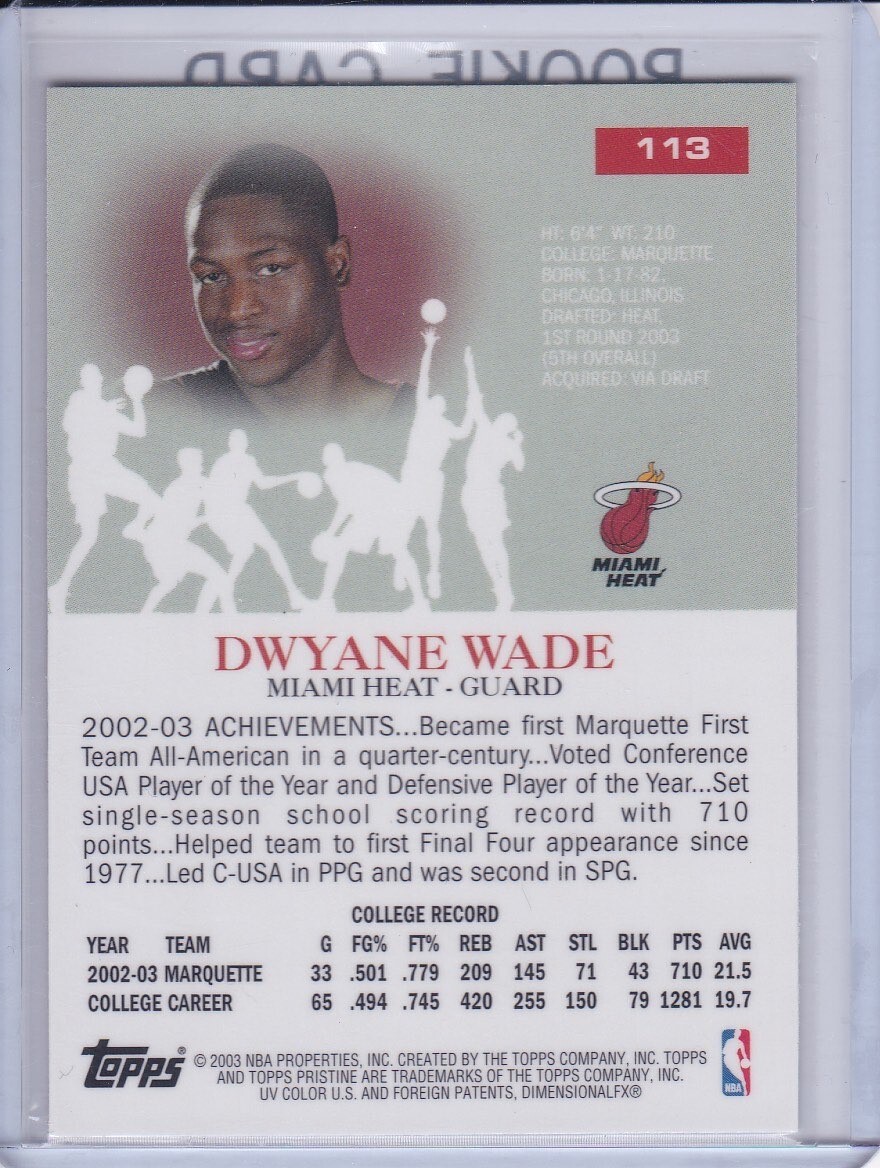 DWYANE WADE ROOKIE CARD 2003 Topps Pristine Basketball RC Miami Heat ...