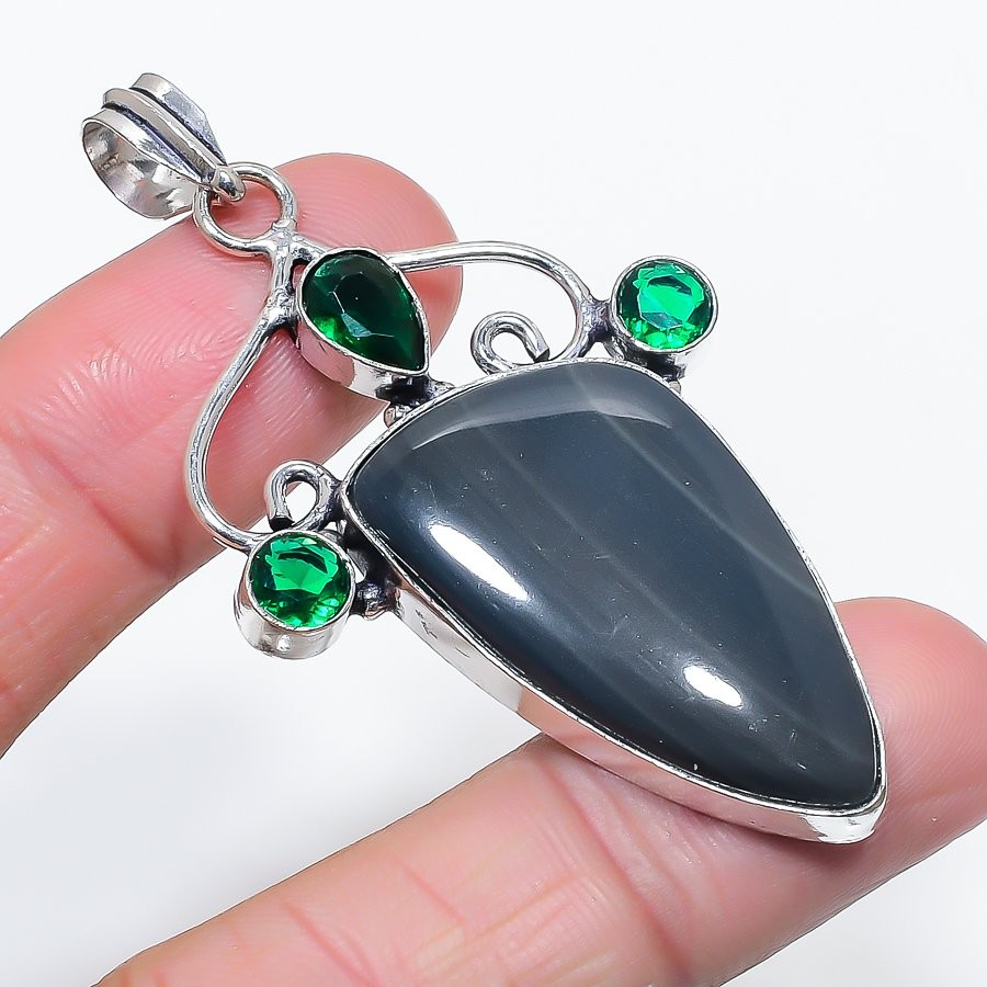 Silver Sheen Obsidian Gemstone 925 Sterling Silver Jewelry Pendant 2.56 ...