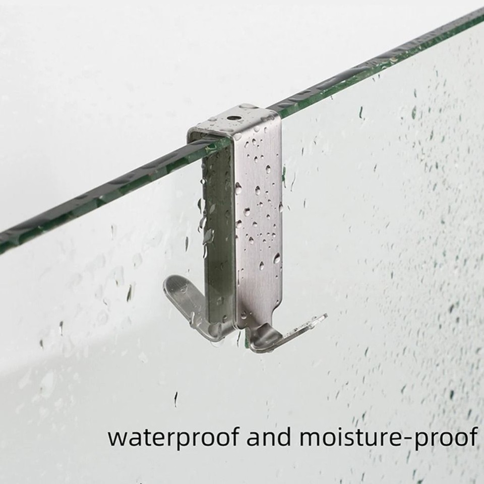 Punch Free Shower Door Hook Silver Glass Door Shower Towel Rack ...