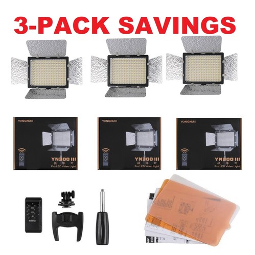 3-Pack Yongnuo 300III LED On-Camera Light 5600K Color Temp Adjustable ...