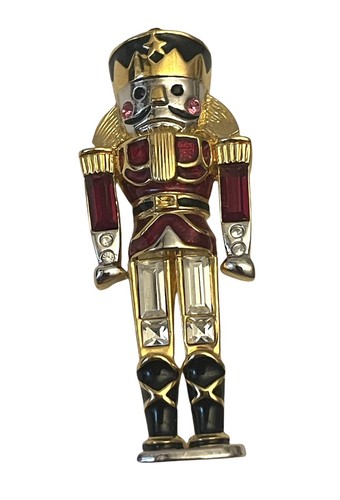 Vintage MONET Nutcracker Goldtone Rhinestones Enamel Christmas Brooch ...