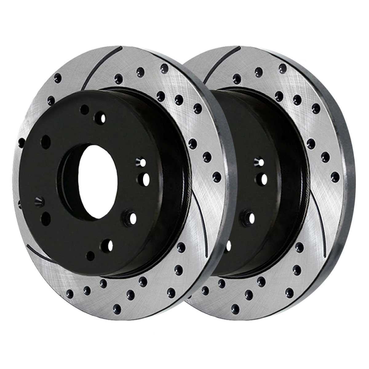 Front & Rear Drilled Slotted Brake Rotors Black & Pads for Honda ...