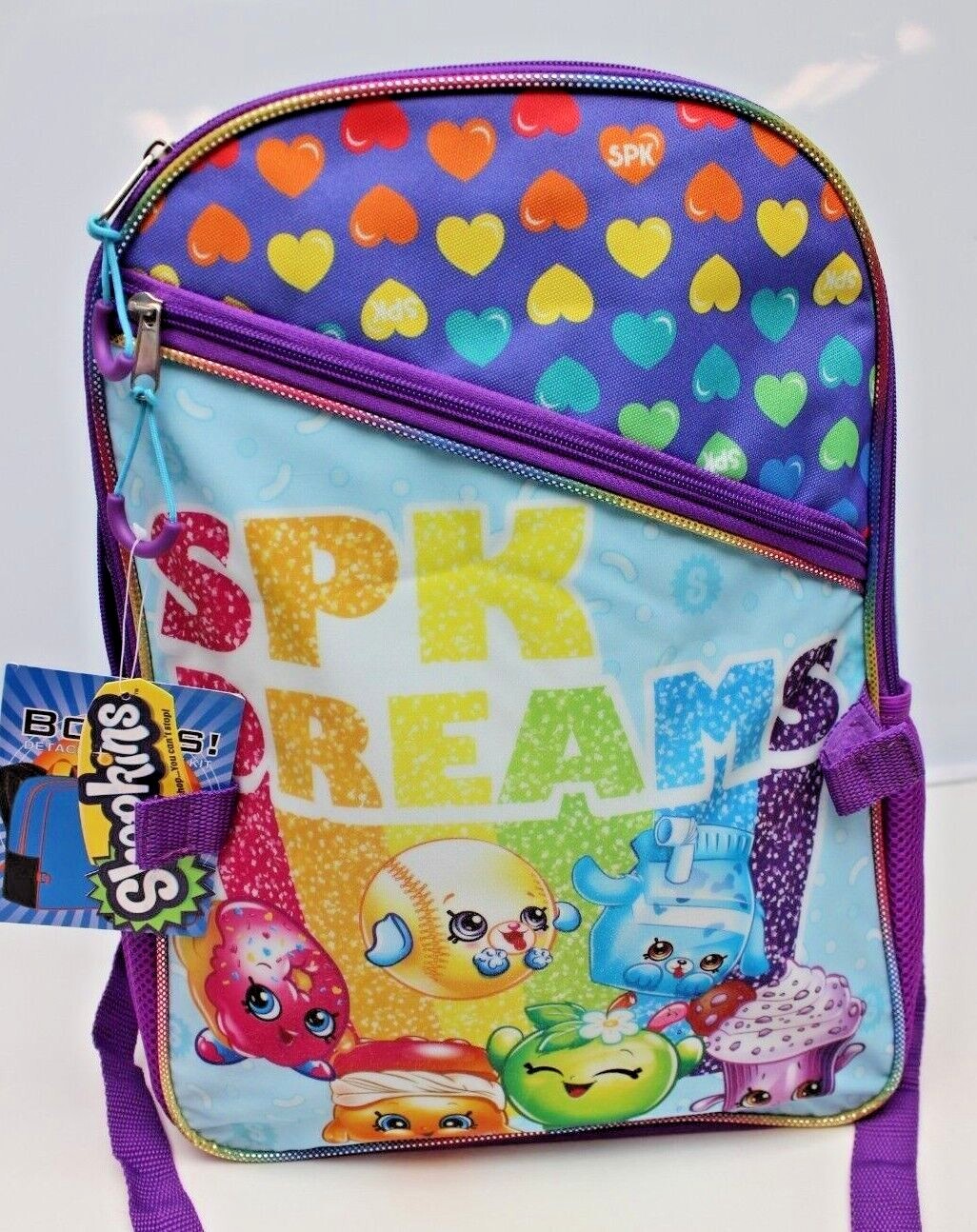 SHOPKINS 16" Full-Size Rainbow Glitter Backpack w Detachable Lunch Bag ...