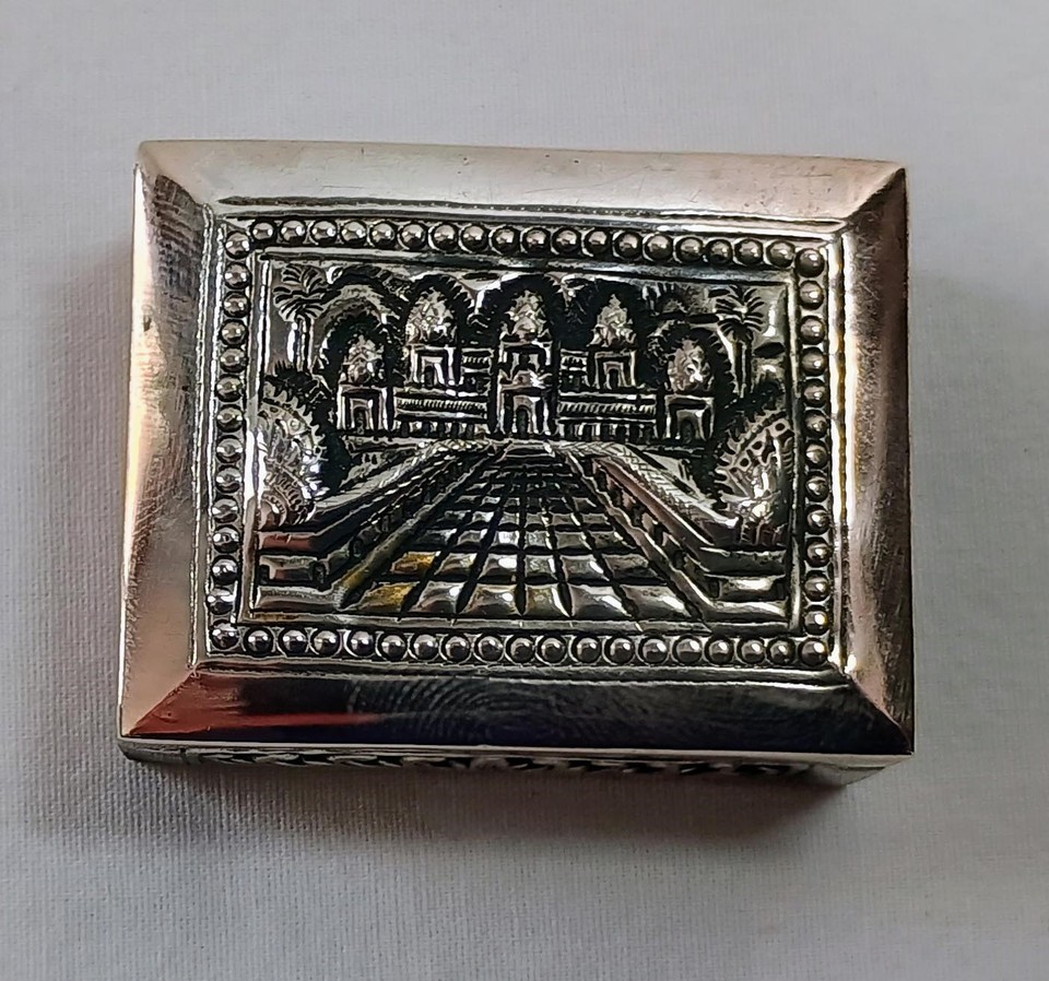 Small Vintage Silver Tone Trinket Stamp Box Angkor Wat Cambodian | eBay