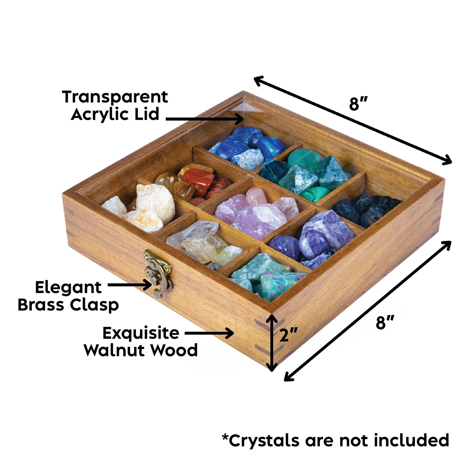 Curawood Rock Display Case 8x8 Crystal Storage Box 9 Compartments | eBay