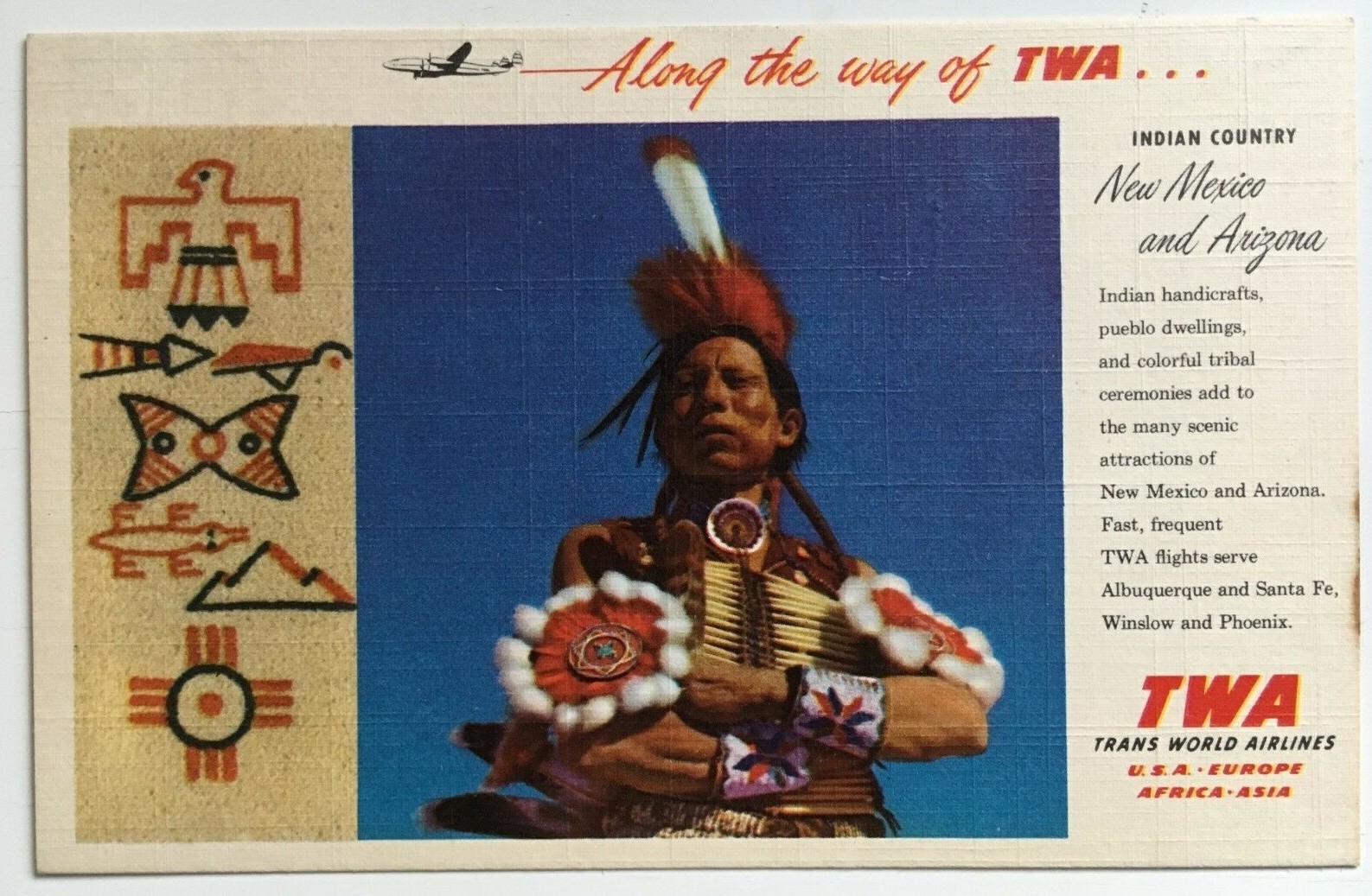 Vtg Postcard TWA Trans World Airlines Indian Country Arizona New Mexico ...