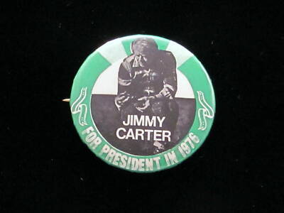 1976 Jimmy Carter for President 1 1/4" Pinback Button Carter Crouching ...