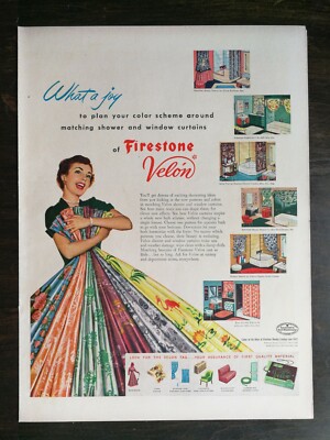 Vintage 1950 Firestone Velon Fabric Full Page Original Ad | eBay