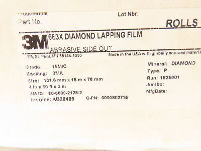 3m 7100096999 3M Diamond Lapping Film 663X, 15 micron, 3 mil, 4"x50 ...