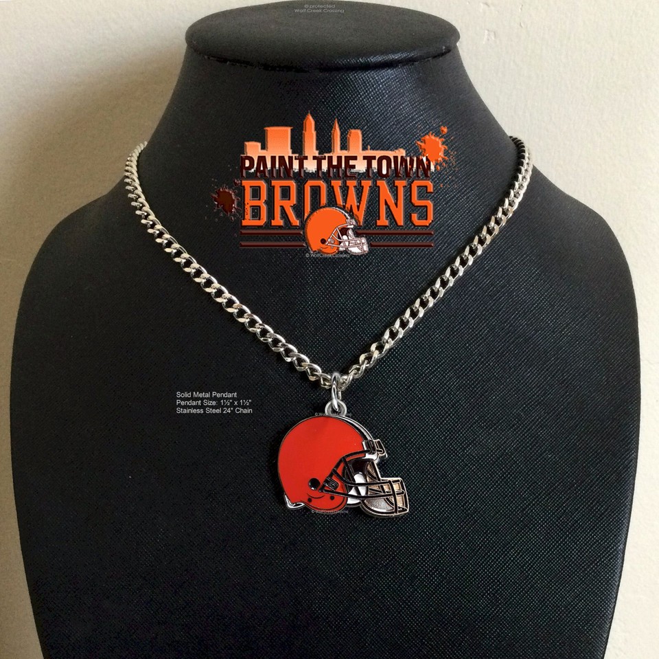 LARGE CLEVELAND BROWNS NECKLACE Stainless Steel Chain NFL Football ...