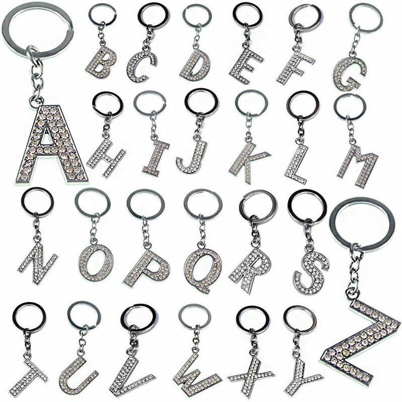 Rhinestone Studded Small A-Z Alphabet Initial Letter Keychain Key Ring ...