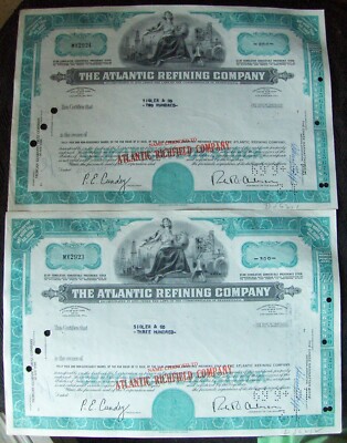 ONE Atlantic Refining (Richfield) Comp stock certificate Payee SIGLER ...