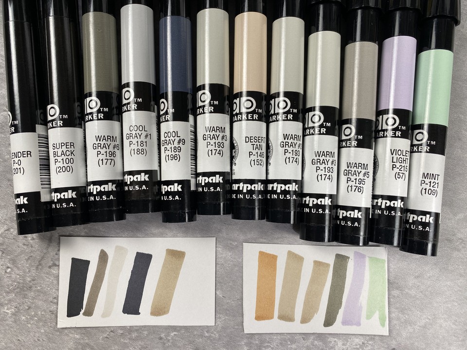 12 Pack Chartpak AD Markers Tri-Nib Sorted Colors & Blender Solvent ...