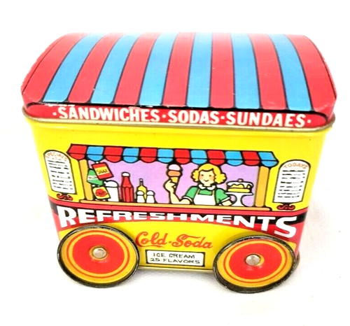 Collectible Refreshment Wagon Tin With Bright Colors and Wheels that ...
