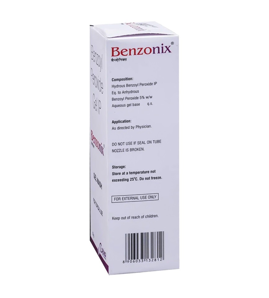 Benzonix Benzoyl Peroxide Gel wash for killing acne-causing bacteria ...