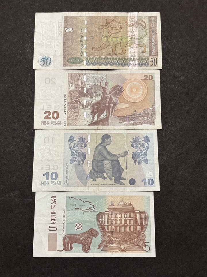 2011 - 2013 National Bank Of Georgia 5, 10, 20 & 50 Lari Banknotes Set ...