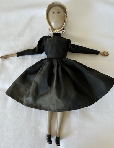 Vintage Hand Carved & Painted Wooden Doll - Bonnet Conservative Dress ...