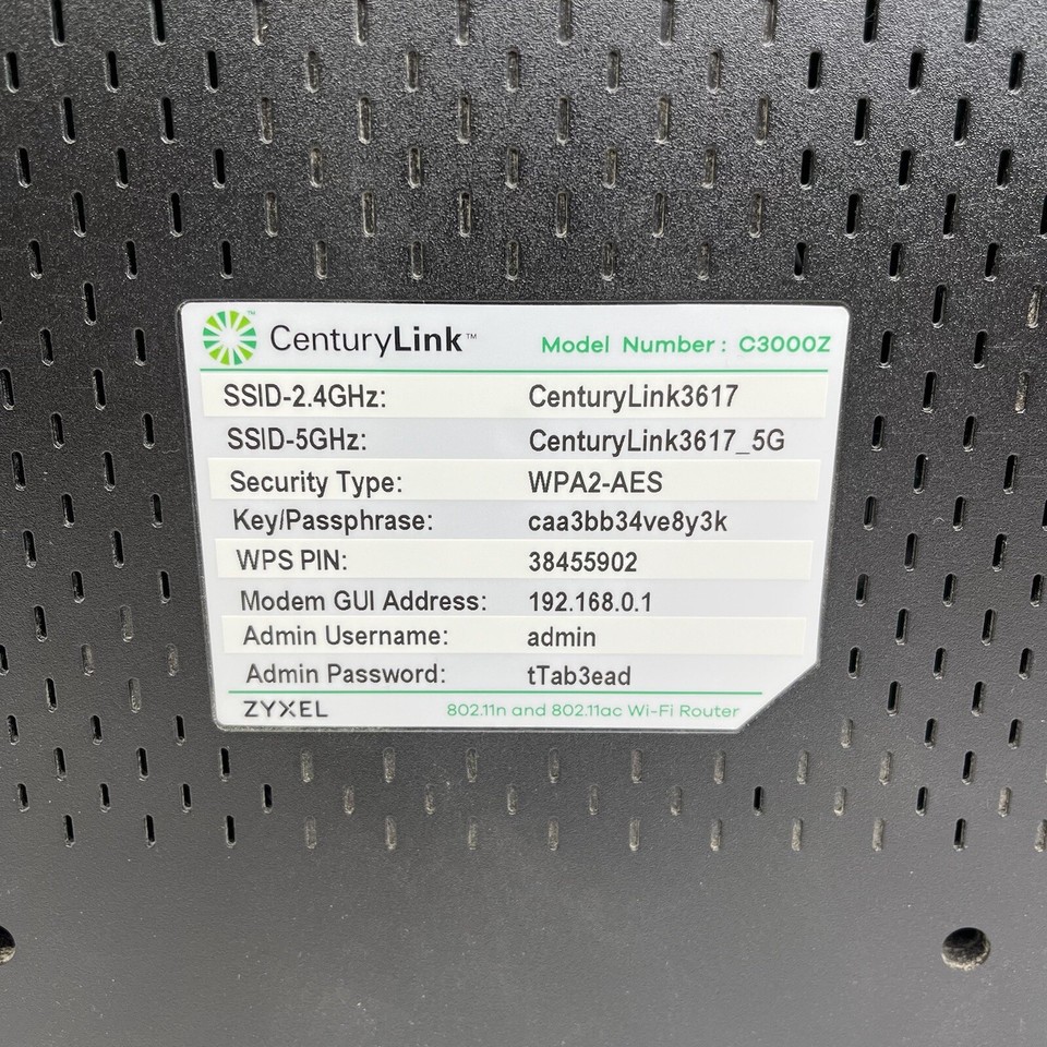 CenturyLink ZyXEL C3000Z DSL Modem Wireless Router w/ Power Adapter! | eBay