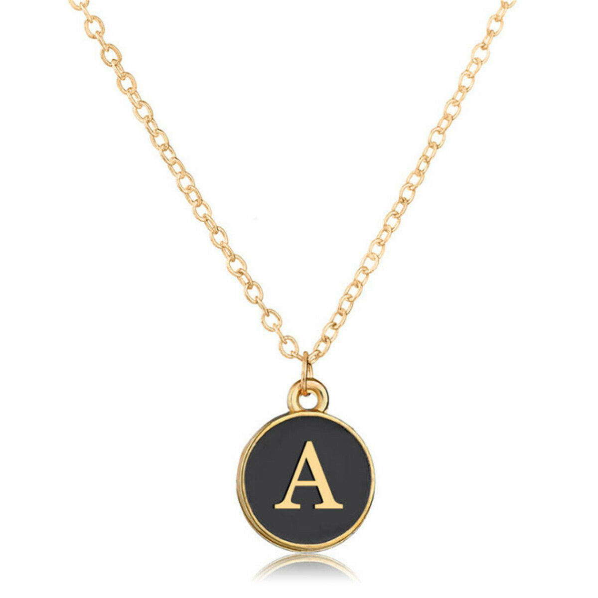 Fashion Initial Alphabet 26 Letter A-Z Chain Necklace Gold Plated Black ...