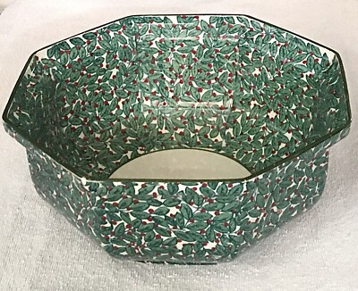 Royal Doulton D3715 Green Octagonal Fruit Bowl W/ Red Cherries 9.5 ...