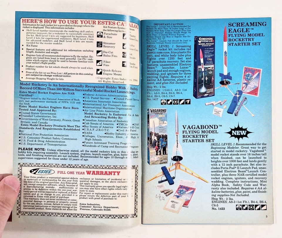 1989 Estes FLYING MODEL ROCKET CATALOG hobby rocketry BY SKILL LEVEL ...