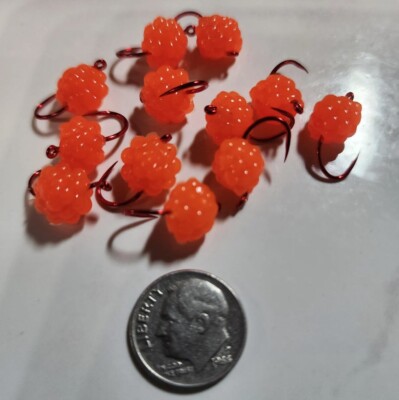 12 - #2 14mm Realistic Soft Cluster Egg Neon Orange Wet Fly Salmon ...