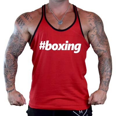 Men's #Boxing Red Stringer Tank Top MMA Fighting Kickboxing Gloves Judo ...