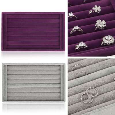 Velvet Ring Holder Organizer Box ,Jewelry Ring Display Case, Earring ...