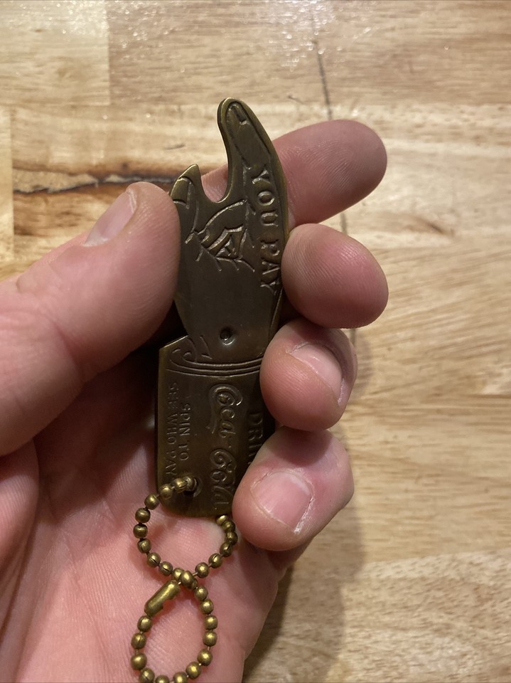 Coca Cola Bottle Opener Solid BRASS Keychain Tool Patina Coke Pepsi ...