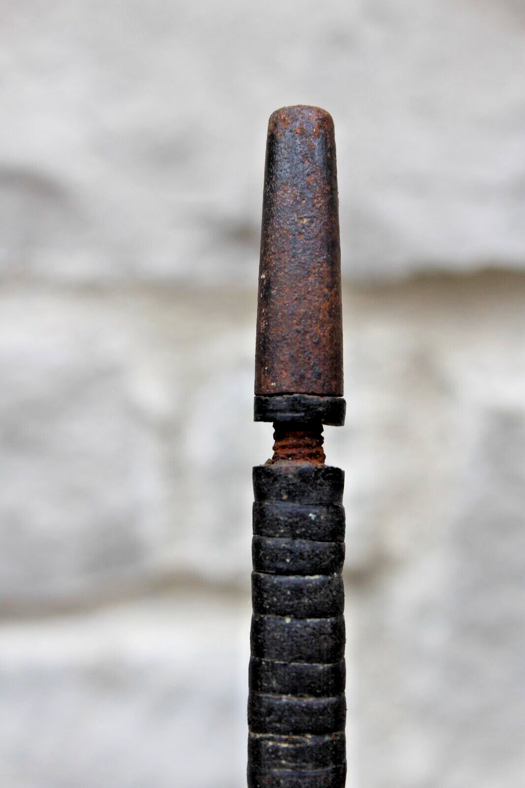Antique 1800's cane STACKED LEATHER ball swagger stick metal 34.5 ...