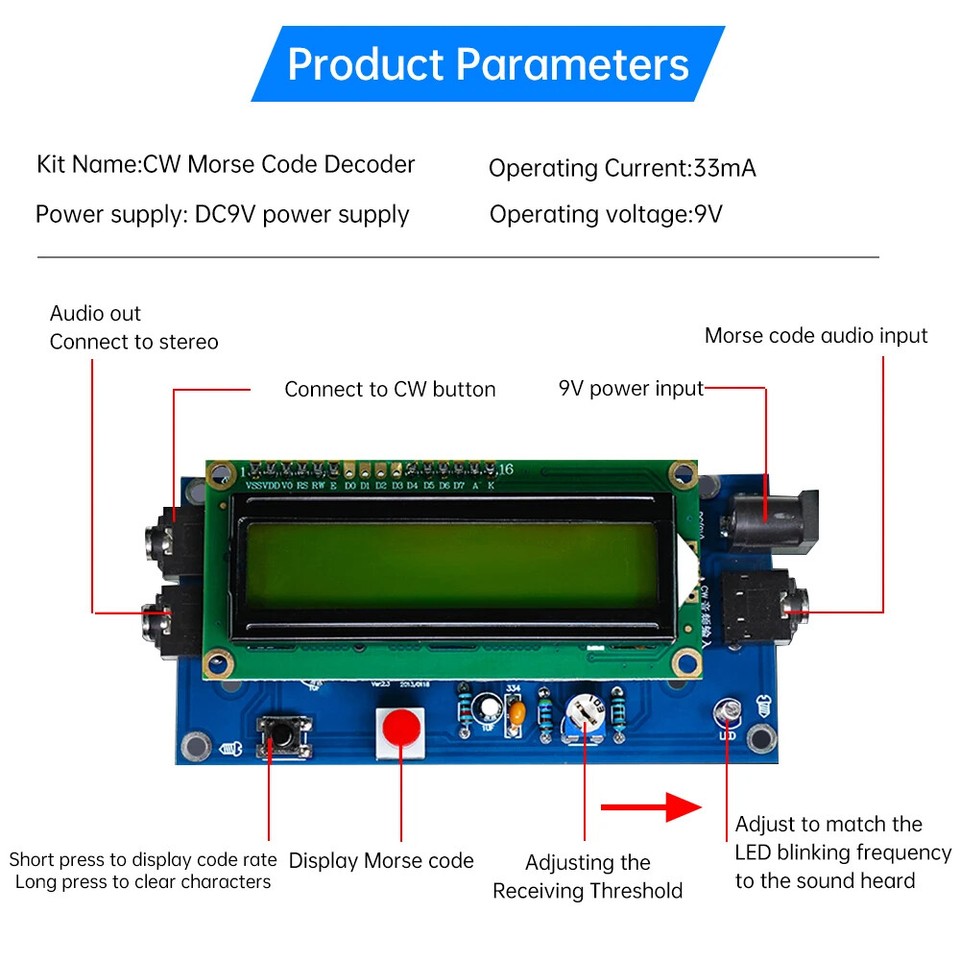 Wireless Transmitter DC 9V CW Morse Code Decoder Bulk Circuit Board ...