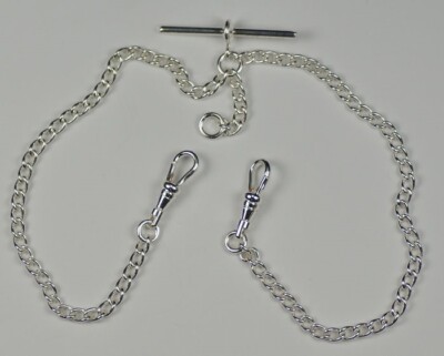 QUALITY silver plated double albert chain pocketwatch chain fob watch T ...