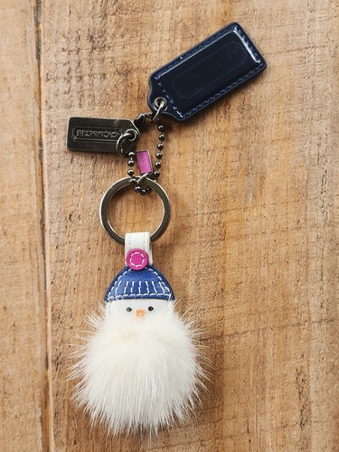 Authentic Coach Leather & Mink Fur Snowman Key Fob Key Ring with Hang ...