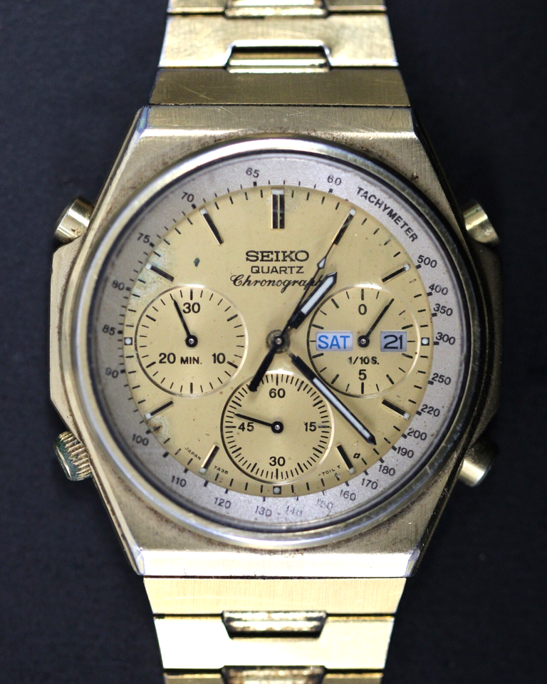 Seiko Gold Tone Chronograph Men's Watch 7A38-7000 Ticking As-Is Parts ...