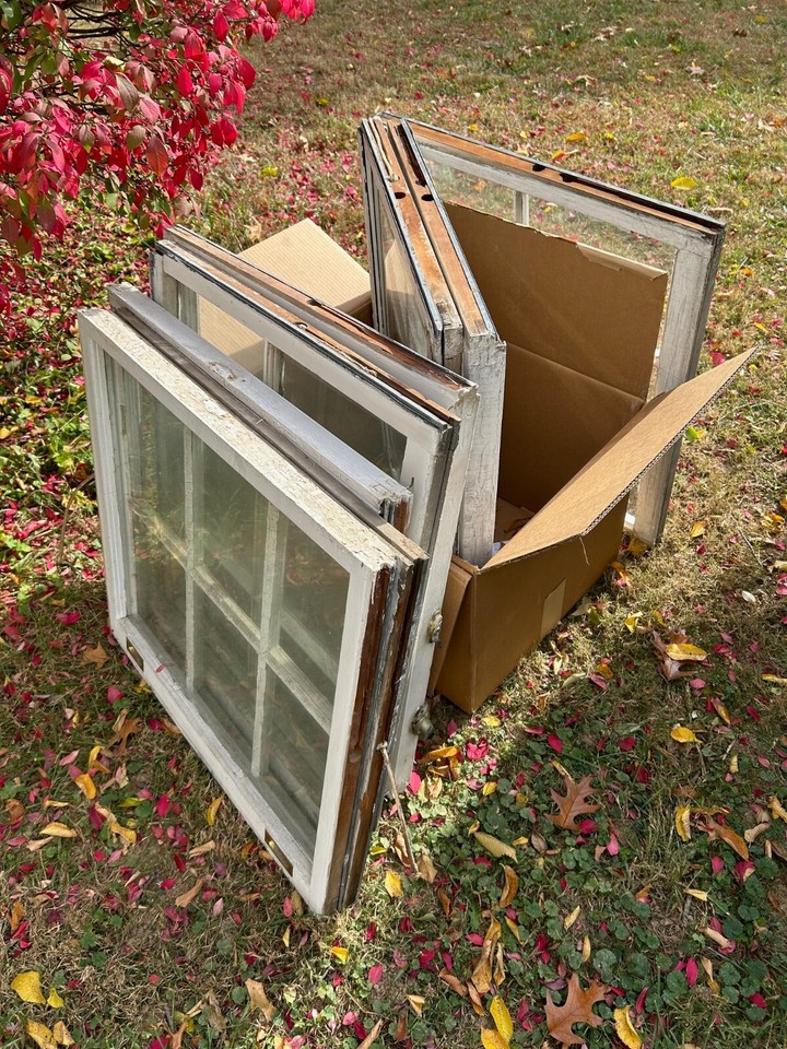 Antique sash double-hung wood frame windows, 54 x 31 inches opening ...